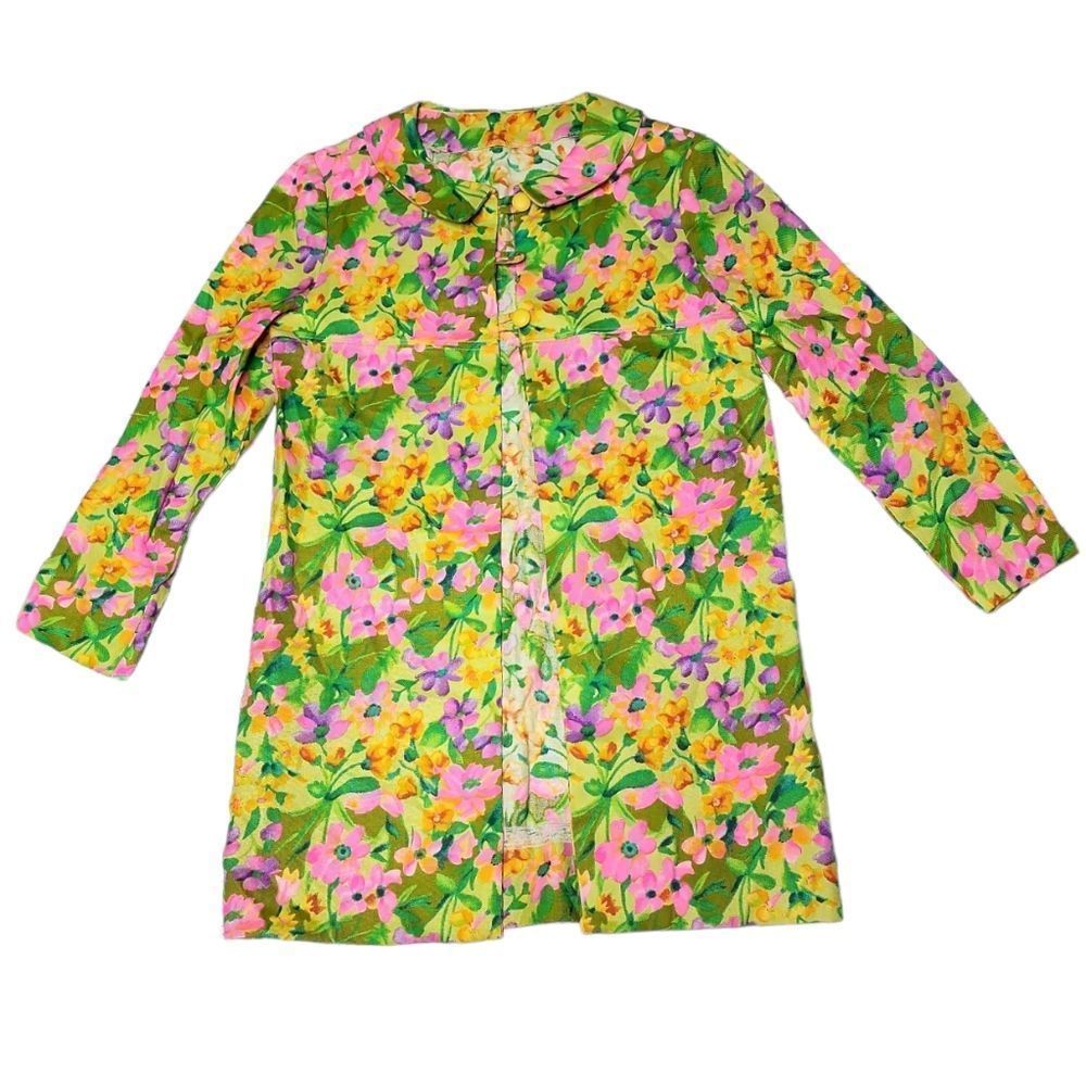 Vintage 60s 70s Mod Linen Peter Pan Collar Over Coat … - Gem